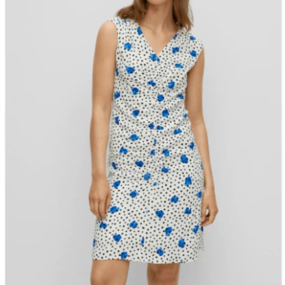 Hugo Boss | Dresses | Hugo Boss Desmala Ruched In Blue Dot White ...